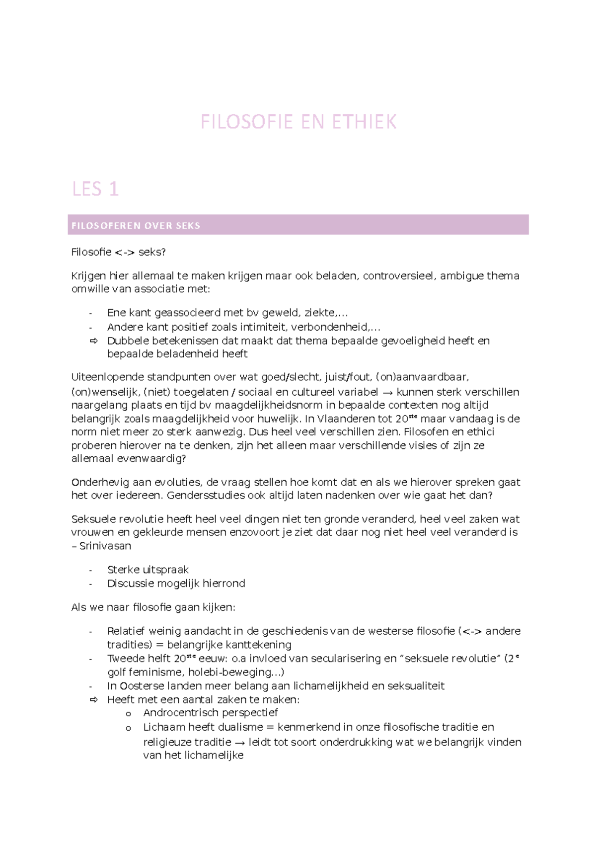 Filosofie en ethiek van de seksualiteit '23 - FILOSOFIE EN ETHIEK LES 1 ...