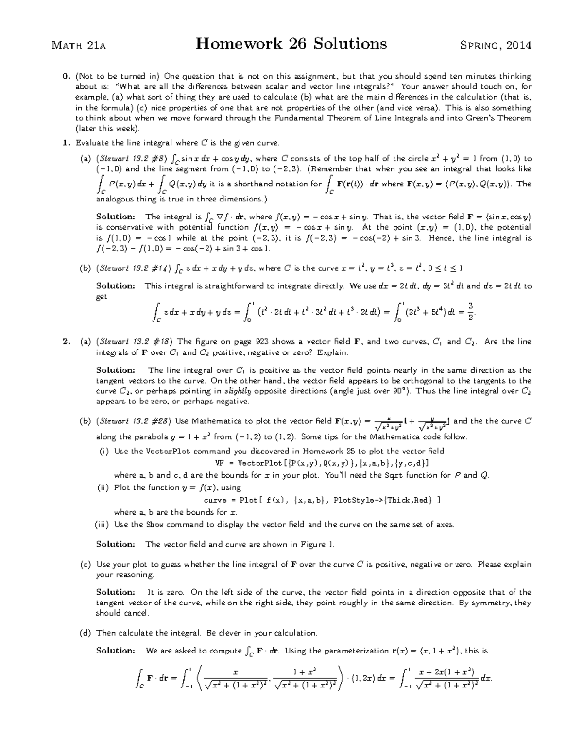 Homework 26-solutions S14 - Math 21a Homework 26 Solutions Spring, 2014 ...