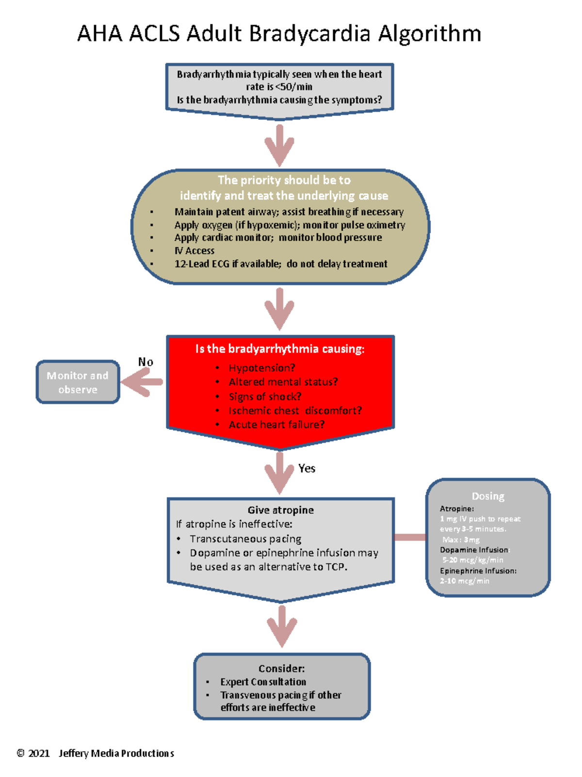 Brady Algorithm - Reference material - AHA ACLS Adult Bradycardia Algorithm Bradyarrhythmia ...