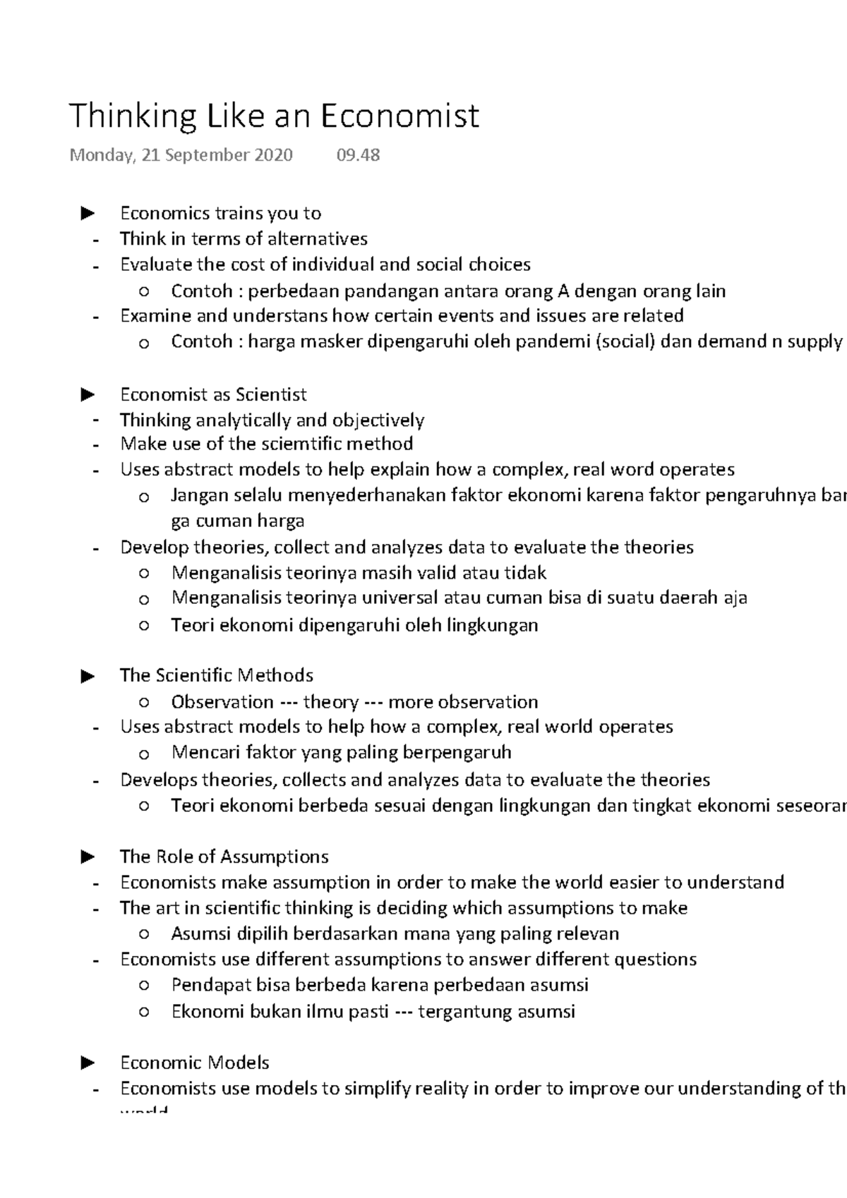 Thinking Like an Economist Summary - ¿ Economics trains you to - Think ...