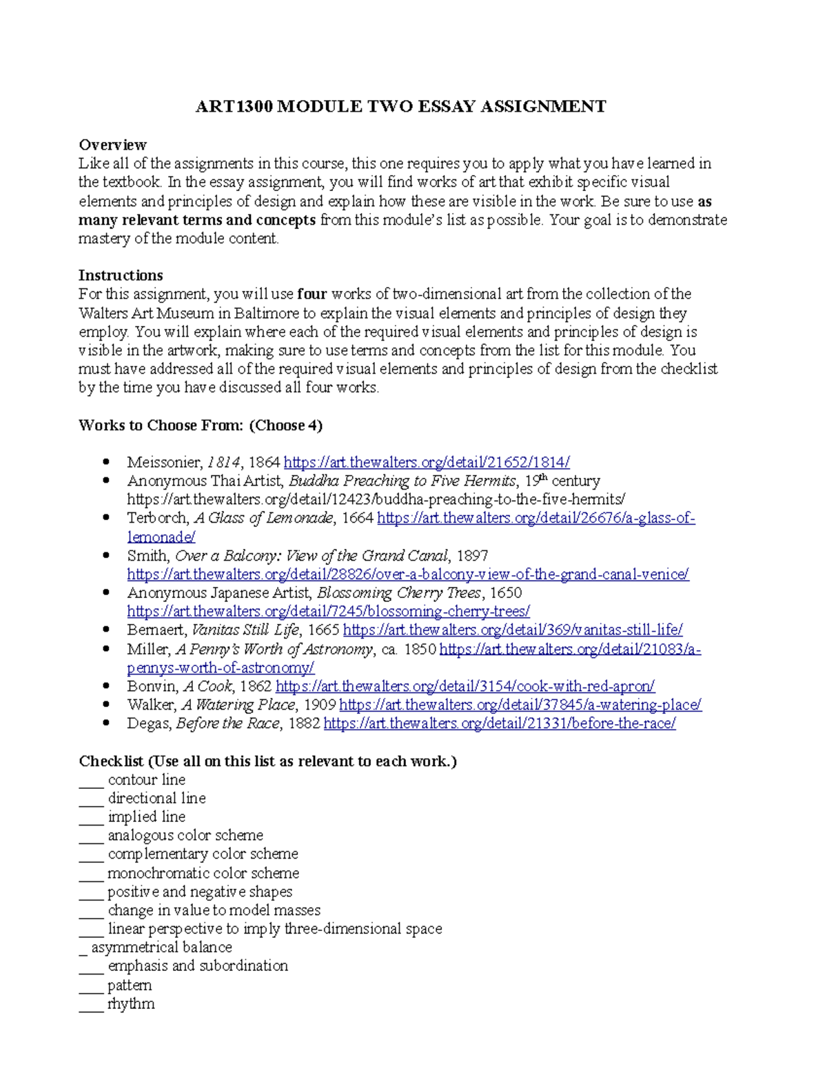 Mod 2 Essay Assignment Template - ART1300 MODULE TWO ESSAY ASSIGNMENT ...