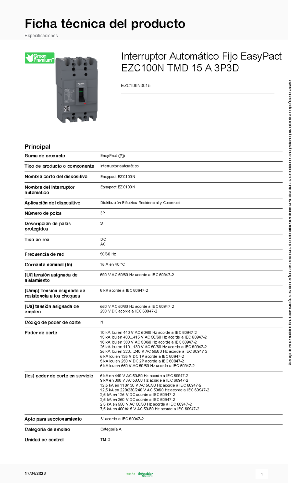 Datasheet EZC100N 15A - sin novedades - Ficha técnica del producto ...