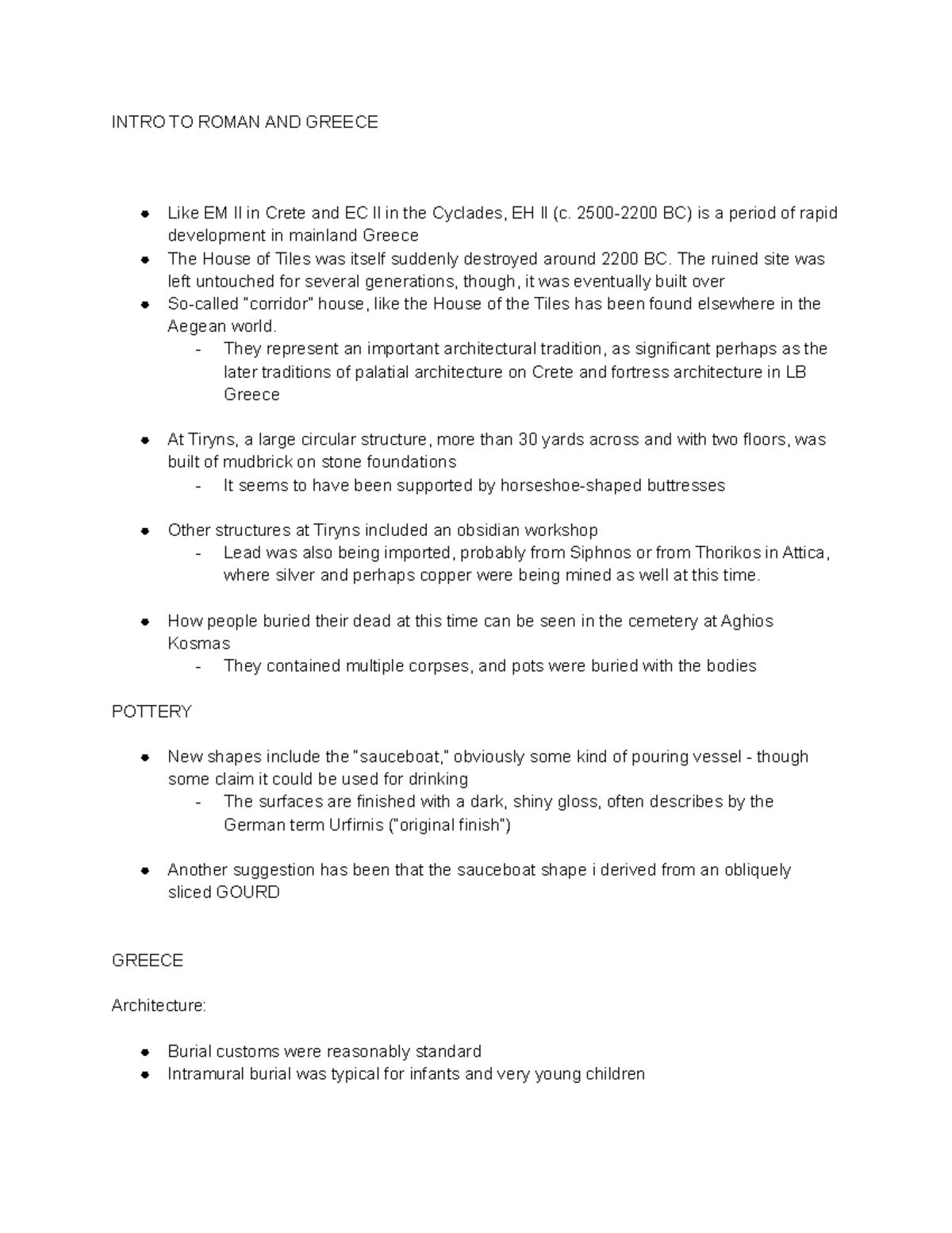 Lecture Notes about Greek and Roman archaeology and history - INTRO TO ...