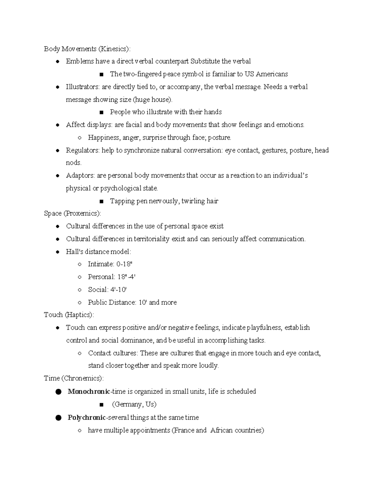 Comm 122 Nonverbal Communication Notes - Body Movements (Kinesics ...