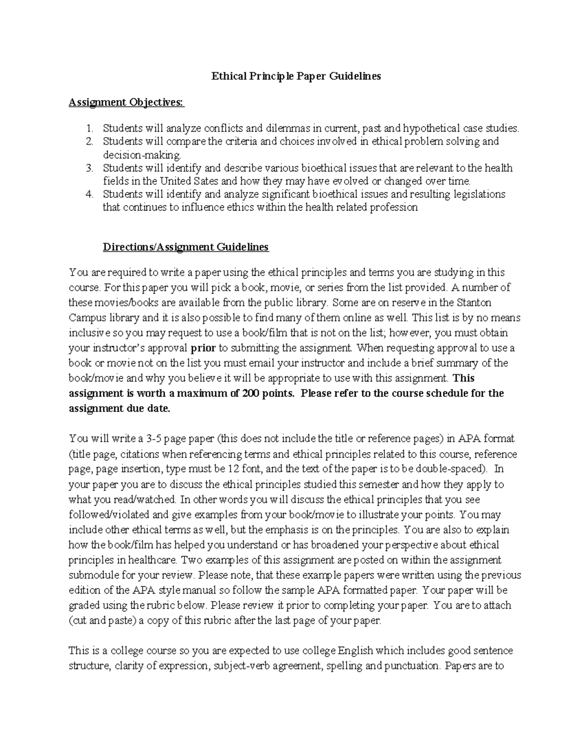 SOC 213 Ethical Principle Paper Assignment Instructions 2 - Ethical ...