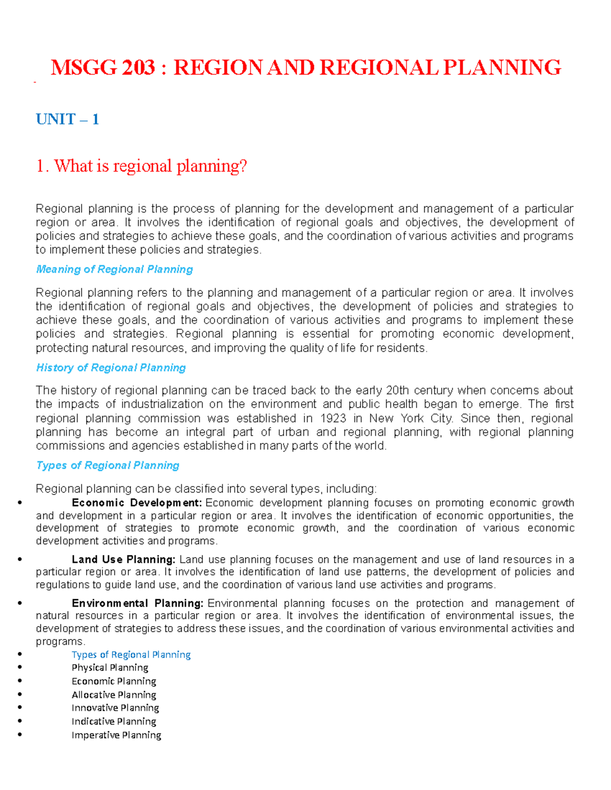 PYQ Solve MSGG 203 - MSGG 203 : REGION AND REGIONAL PLANNING UNIT – 1 1 ...