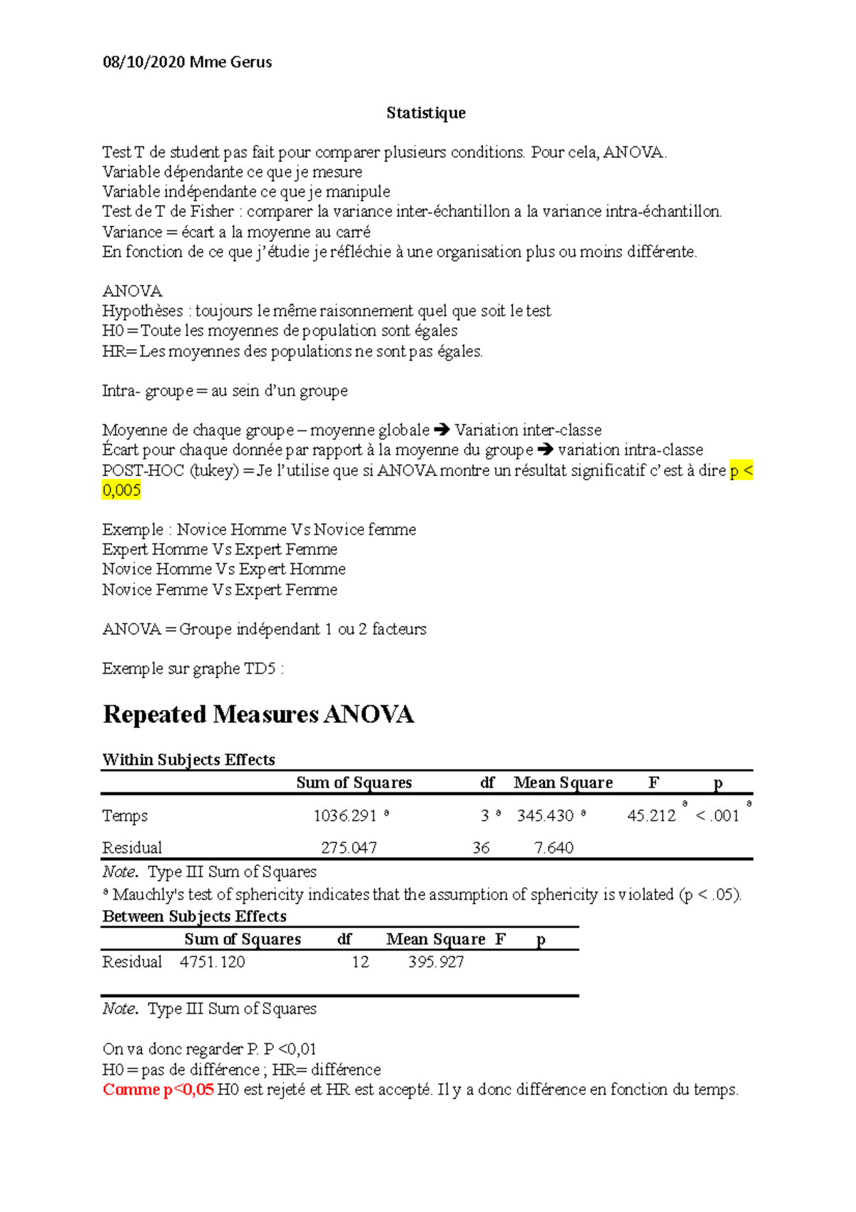 TD4 Notes Statistique - 08/10/2020 Mme Gerus Statistique Test T de ...