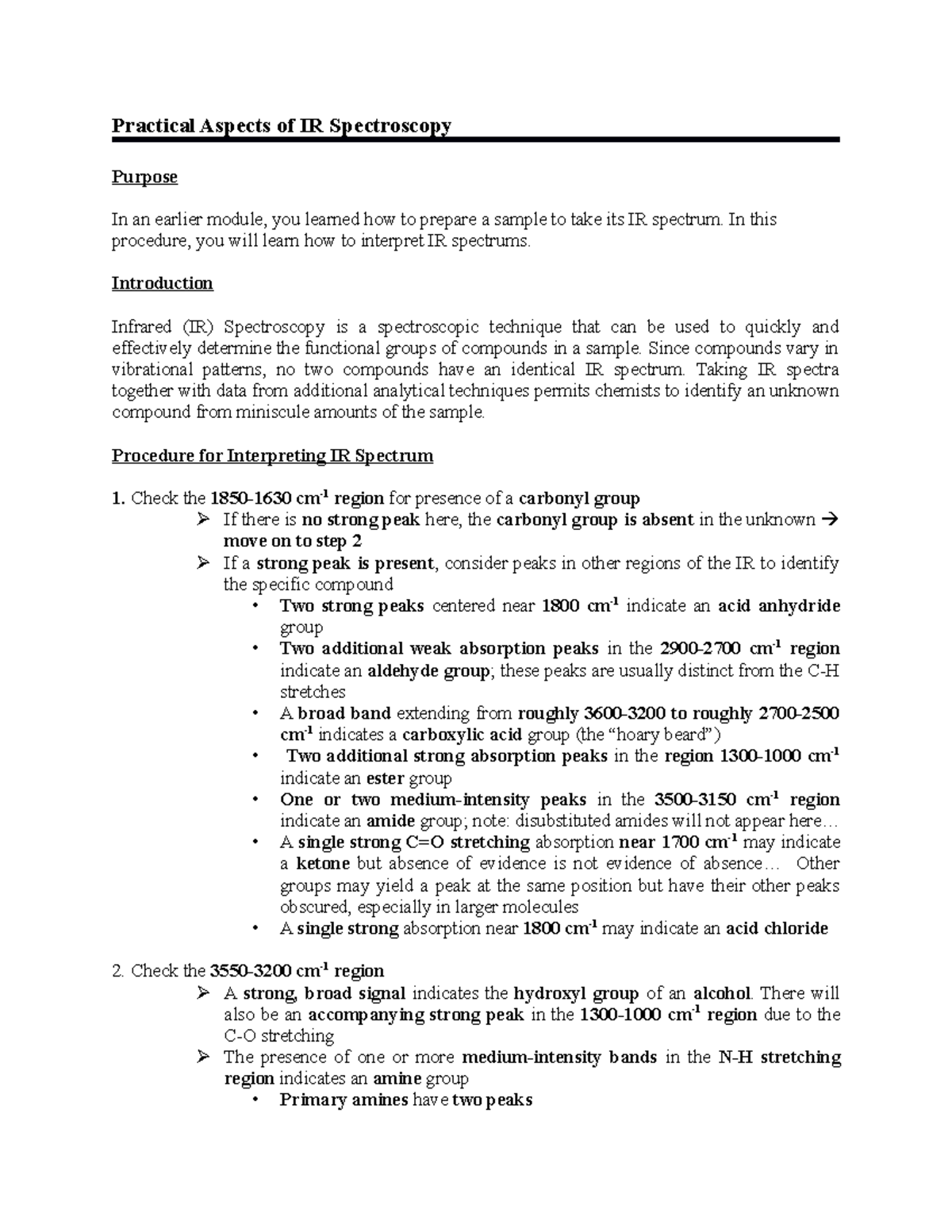 IR Application Procedure - Practical Aspects of IR Spectroscopy Purpose ...