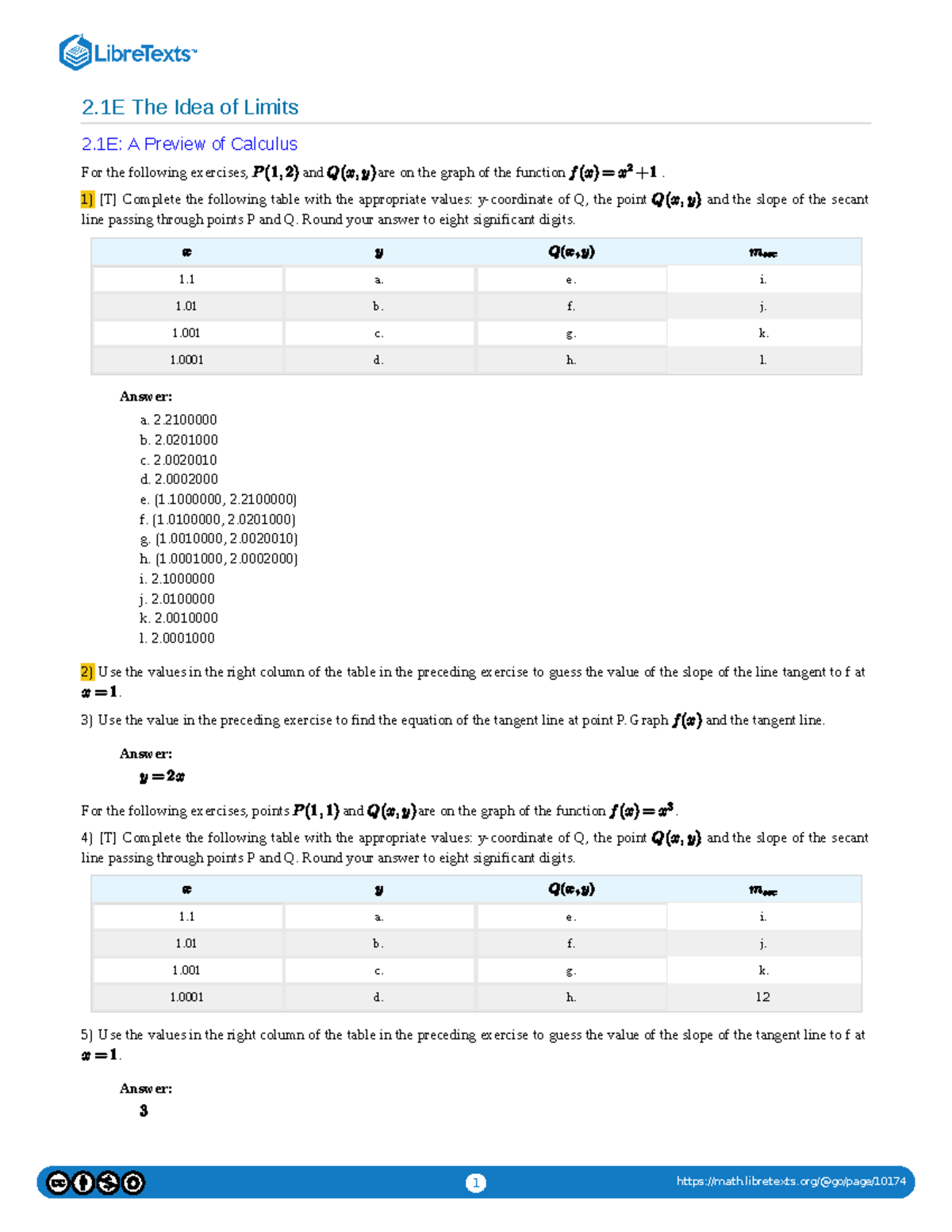 2 - practice - 2 The Idea of Limits 2: A Preview of Calculus For the ...