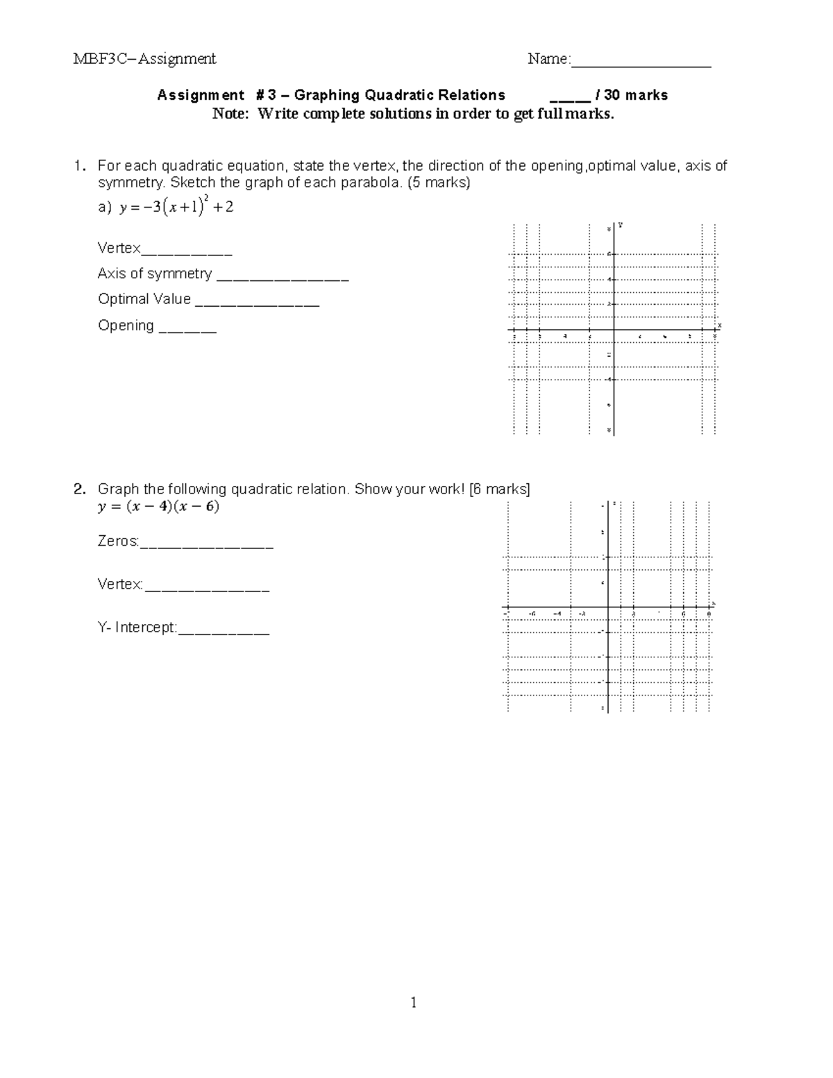 Assignment # 3 UNIT -Quadratics - SOCI 6112 - Yorku - Studocu