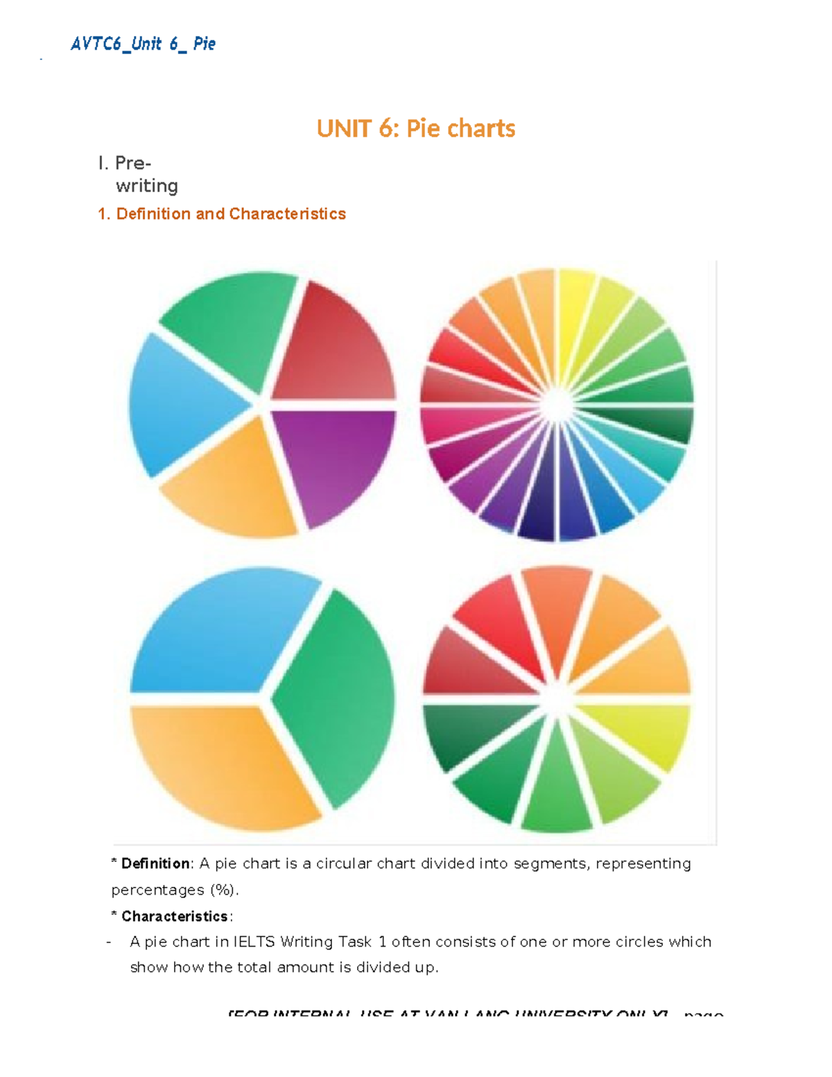 AVTC6 Unit 6 Before class - charts I. Pre- writing UNIT 6: Pie charts 1 ...