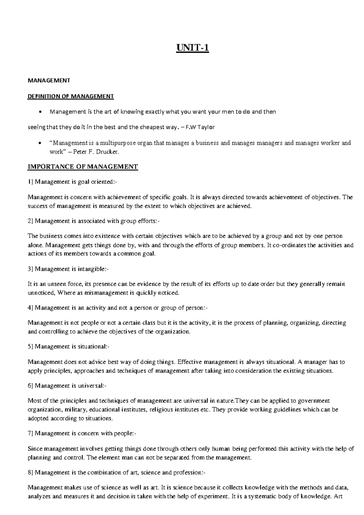 Unit1 MP - UNIT 1 NOTES MPE - UNIT- 1 MANAGEMENT DEFINITION OF ...