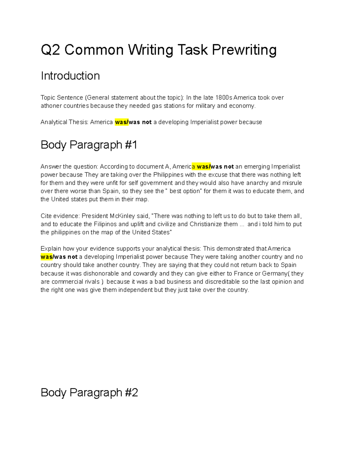 [Template] Q2 Common Writing Task Prewriting - PYCG251 - Studocu