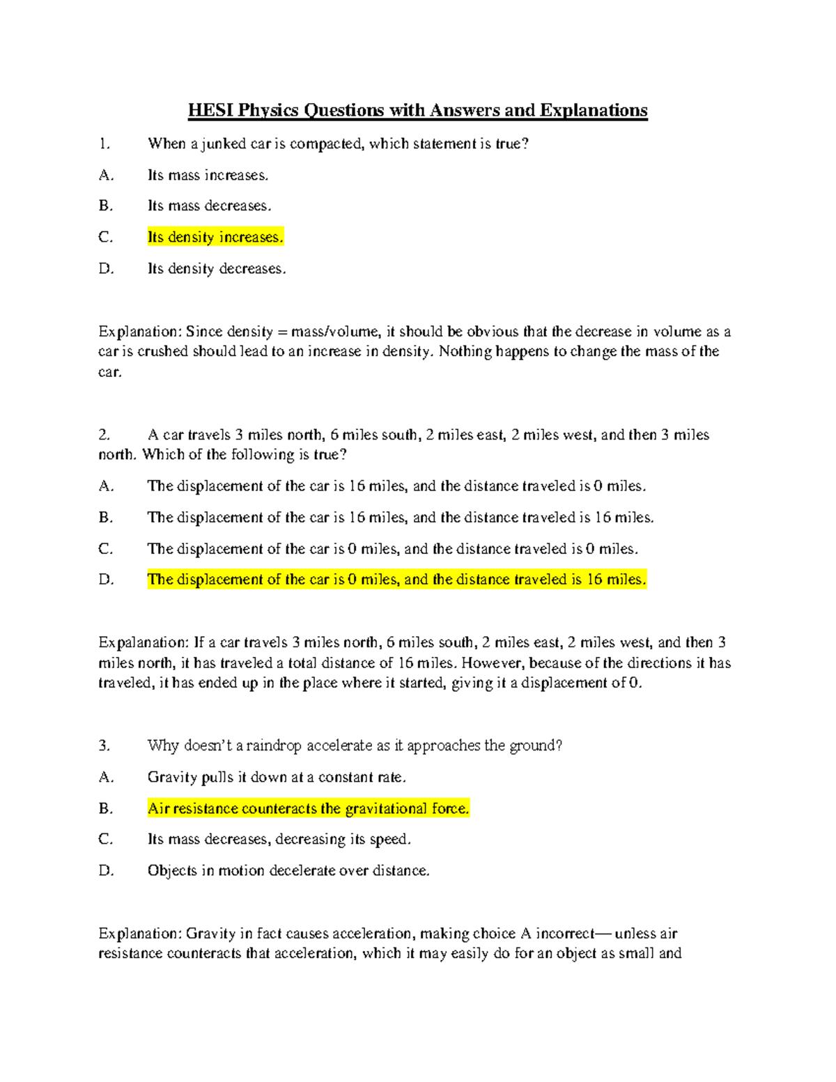 Hesi physics questions with answers and explanations - HESI Physics ...