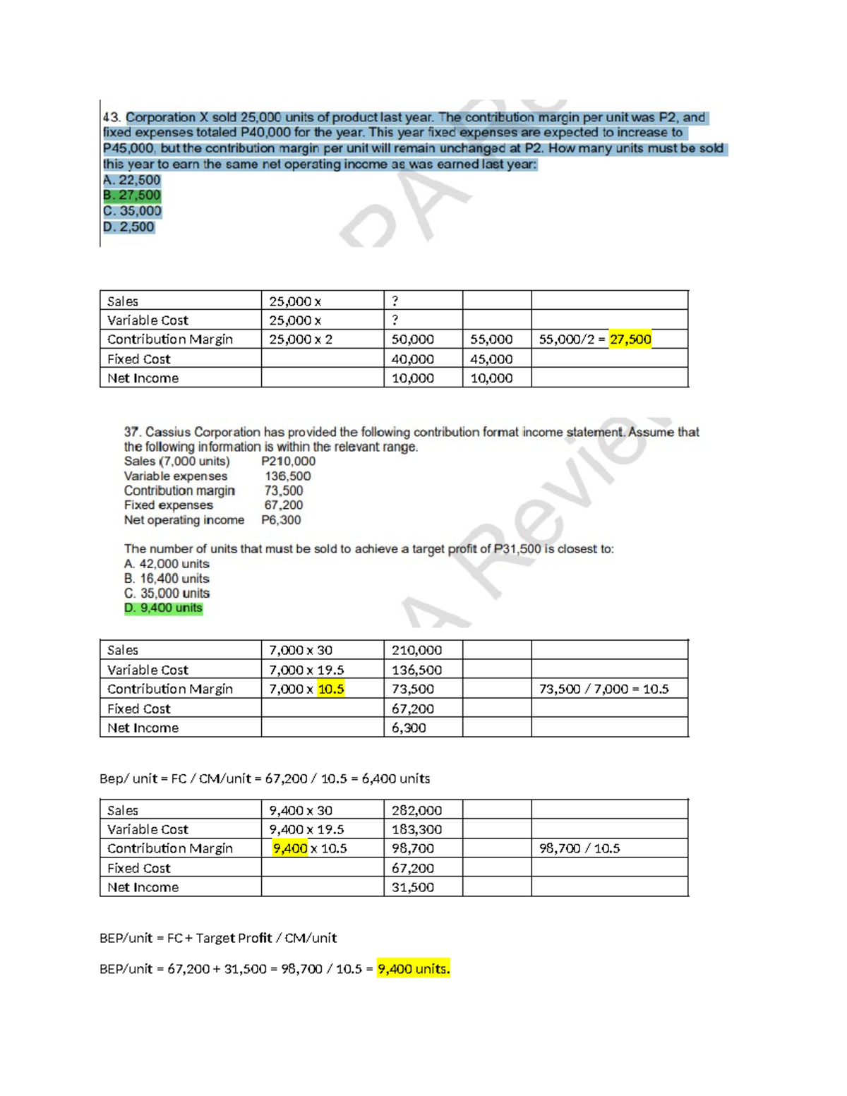 CVP-Practice-Set - CVP Basic Practice Problem - Sales 25,000 x ...