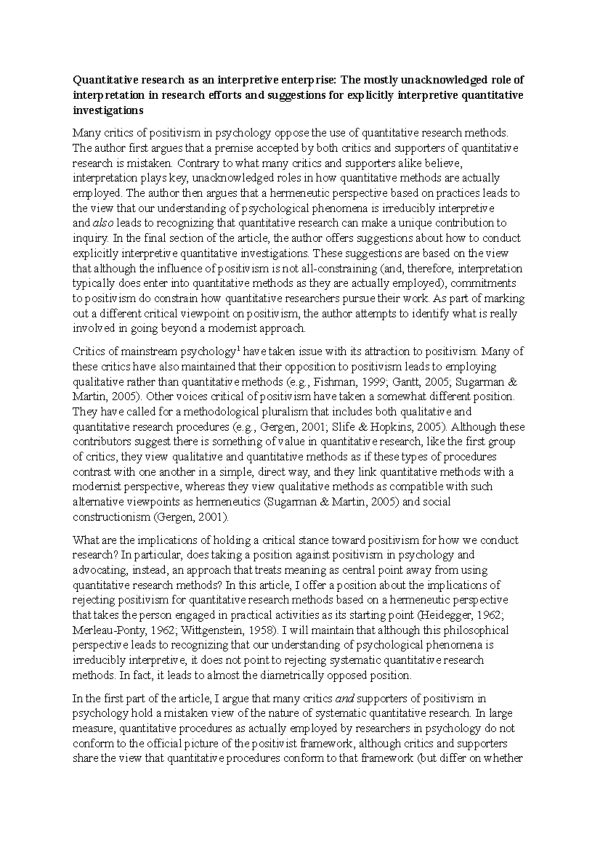 Quantitative research as an interpretive enterprise - The author first ...