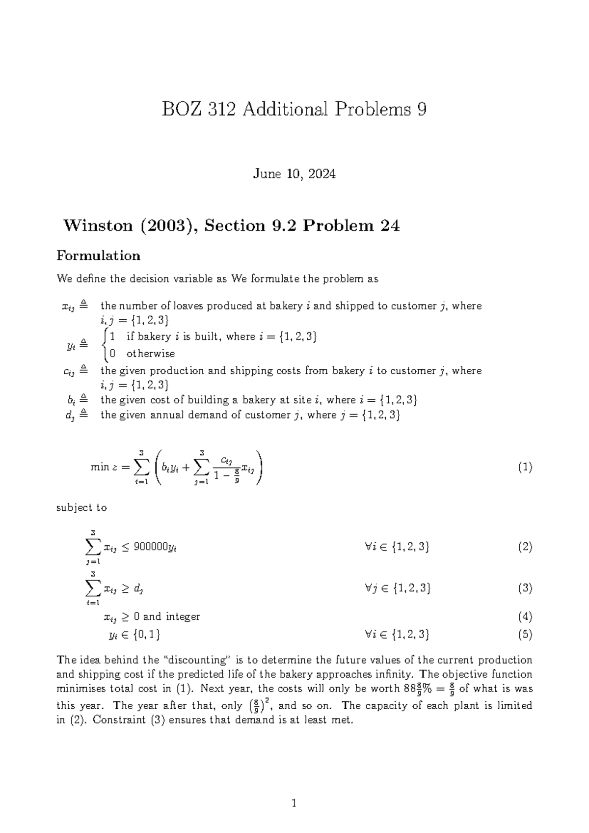 Additional problems 9 - BOZ 312 Additional Problems 9 June 10, 2024 ...