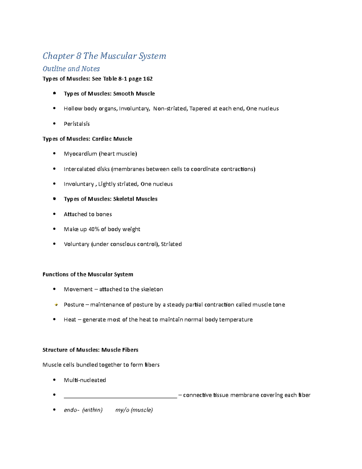 Chapter 8 Outlline and Notes - Chapter 8 The Muscular System Outline ...