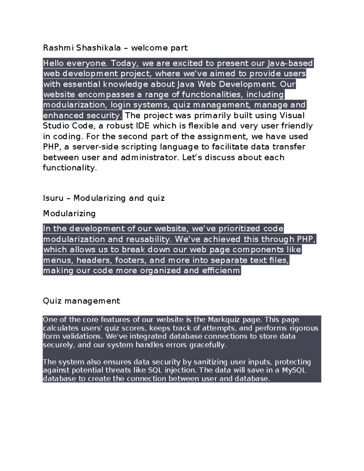 Script - Rashmi Shashikala – welcome part Hello everyone. Today, we are ...