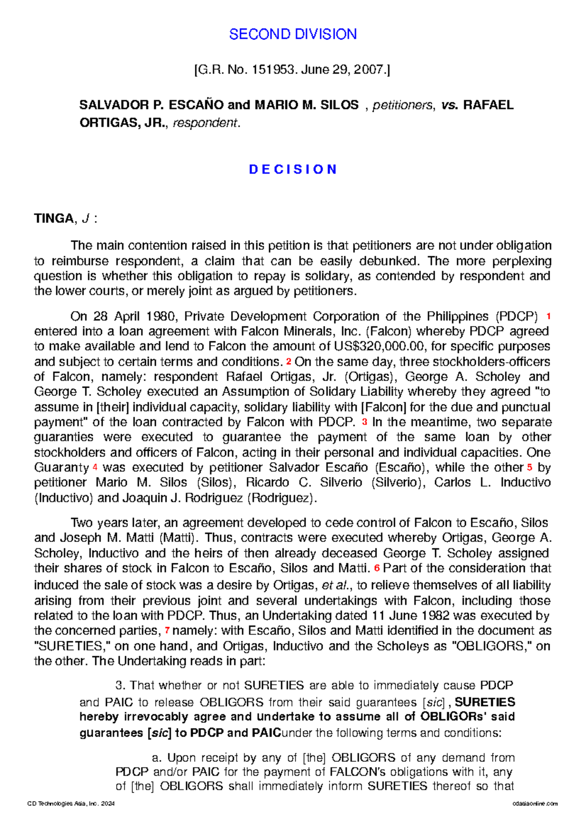 Escaño-v - case of escano v ortigas - SECOND DIVISION [G. No. 151953 ...