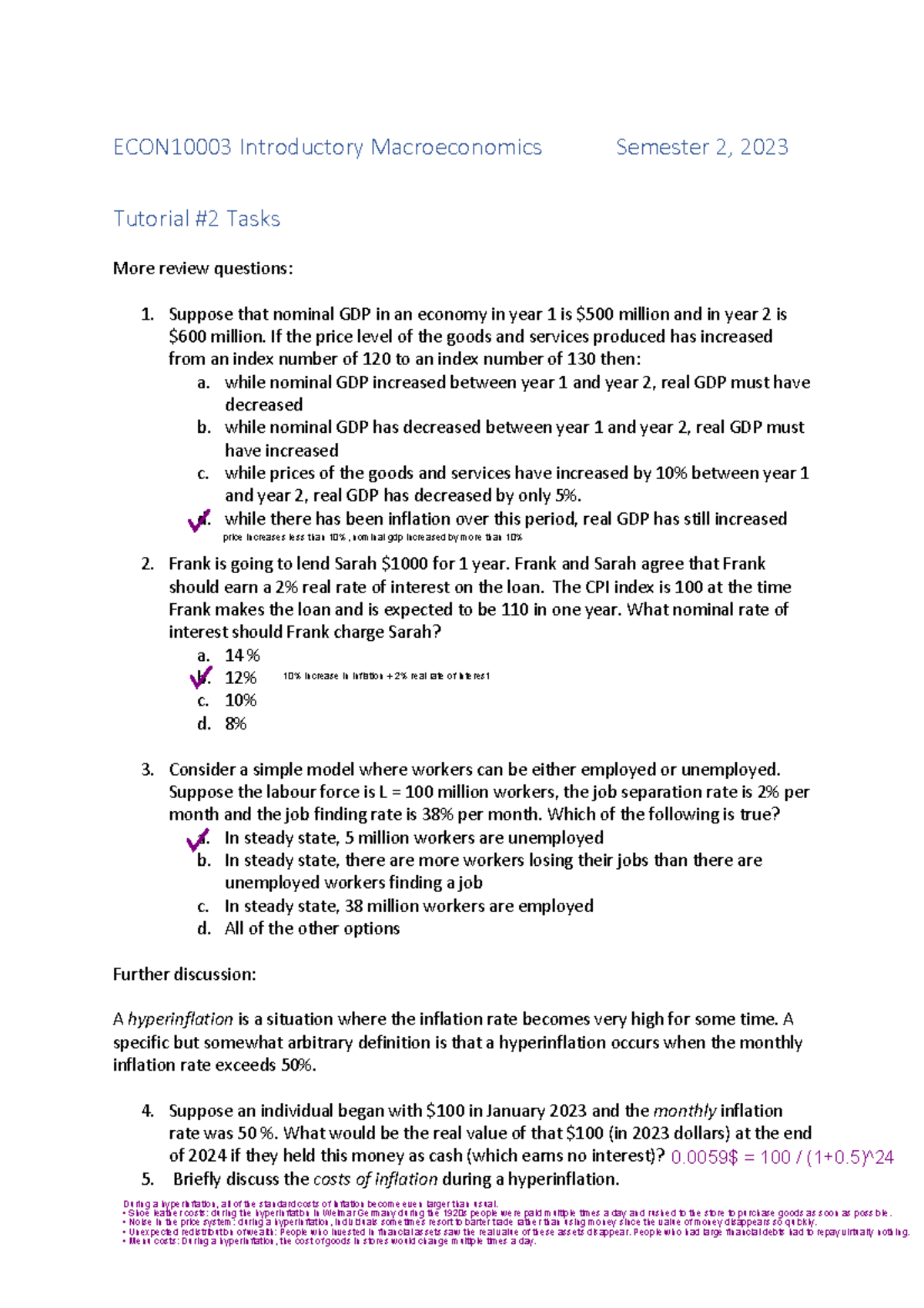 Tutorial Tasks 2 Econ10003 Introductory Macroeconomics Semester 2 2023 Tutorial 2 Tasks More