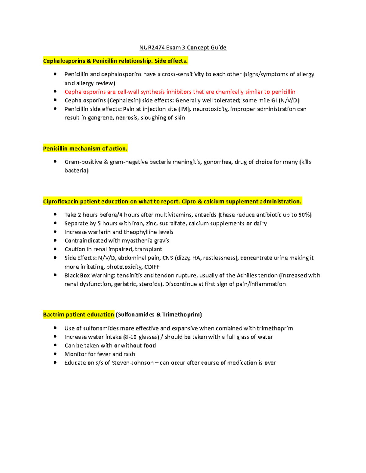 Final exam pharm - Guide - NUR2474 Exam 3 Concept Guide Cephalosporins ...