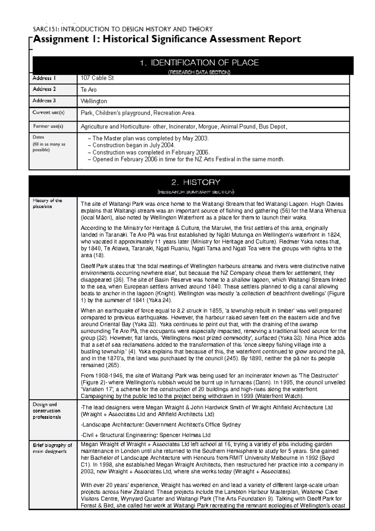 SARC151 Project 2: Extended Historical Significance Assessment Report ...