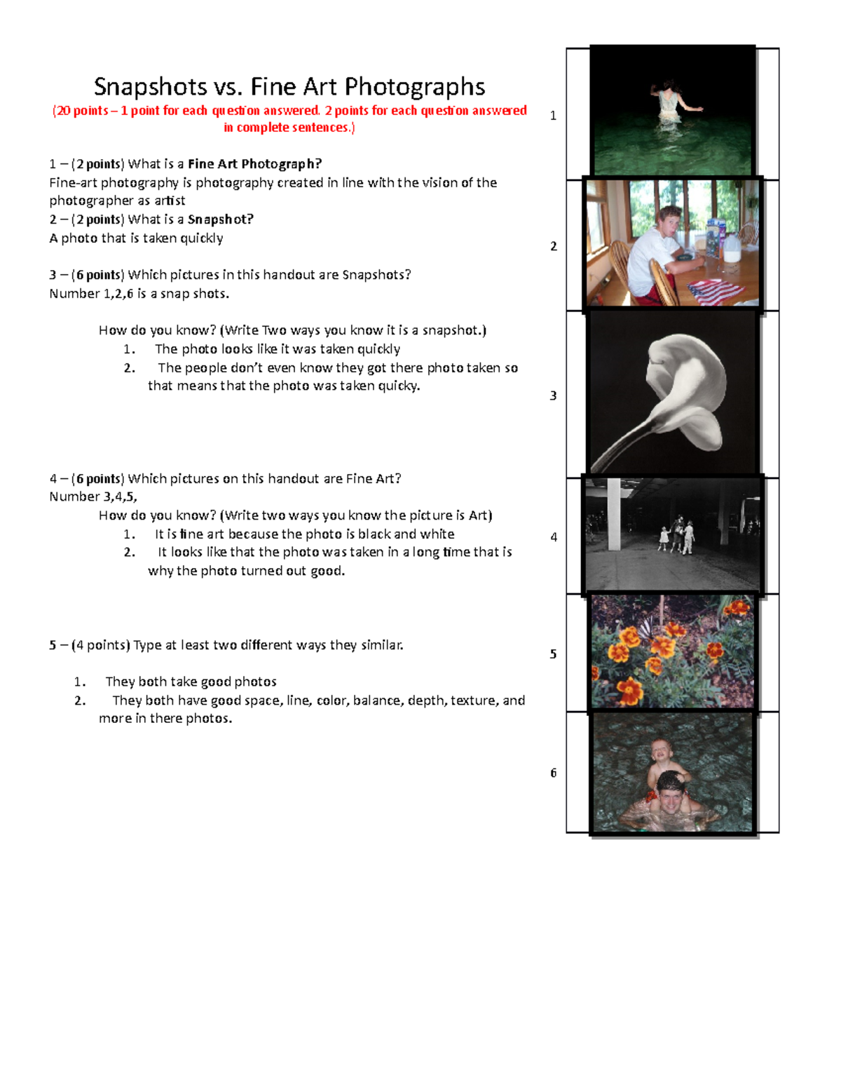 Snapshot vs. Fine Art - eng assiment its supper easy and all the aner ...