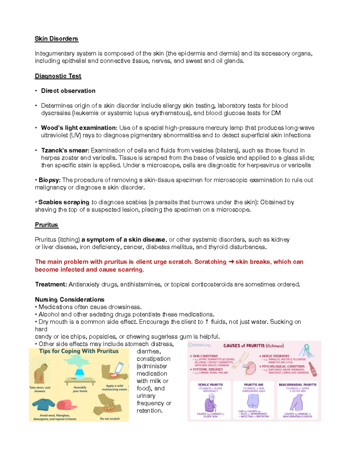 Skin Disorders Notes - Skin Disorders Integumentary system is composed ...