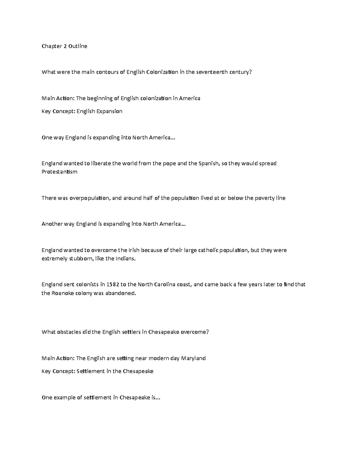 Chapter 2 Outline - History - Studocu