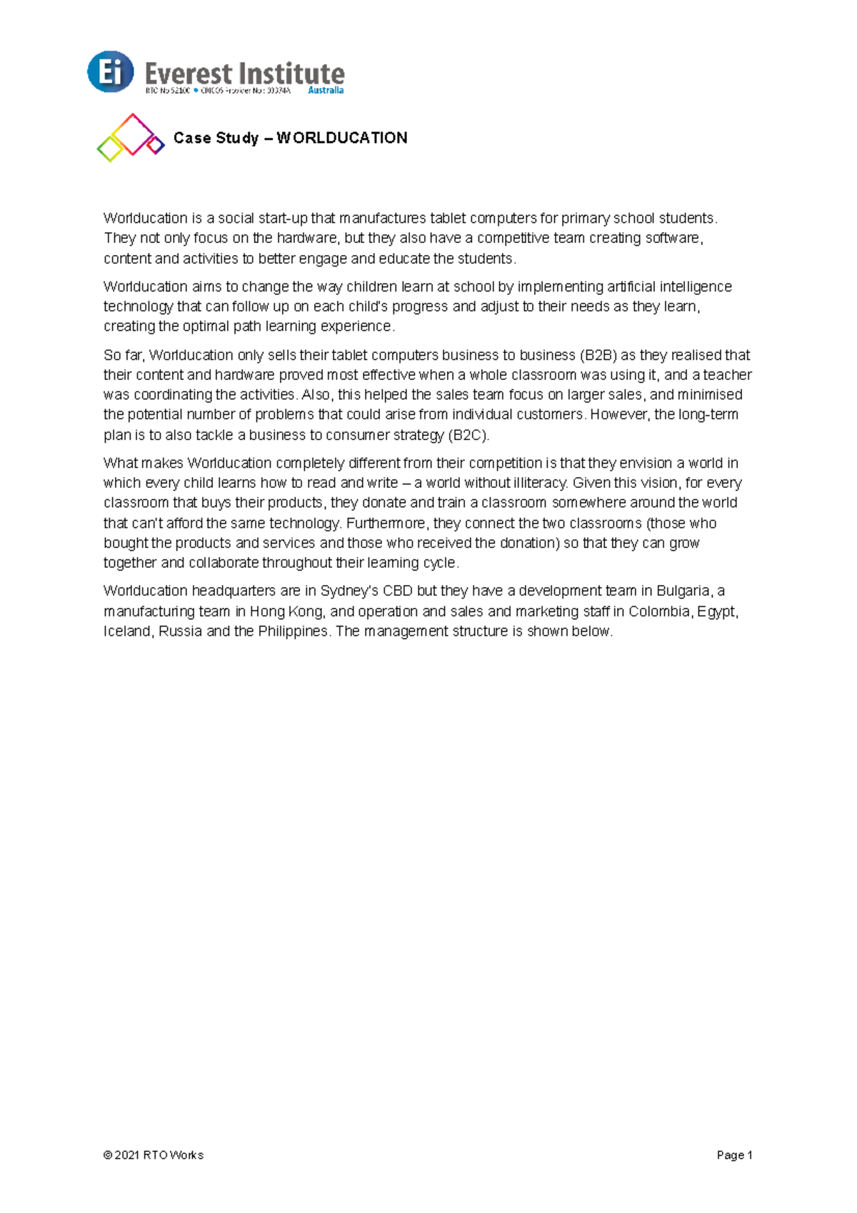 Bsbcrt 511 Simulation Pack - Case Study – WORLDUCATION Worlducation is ...