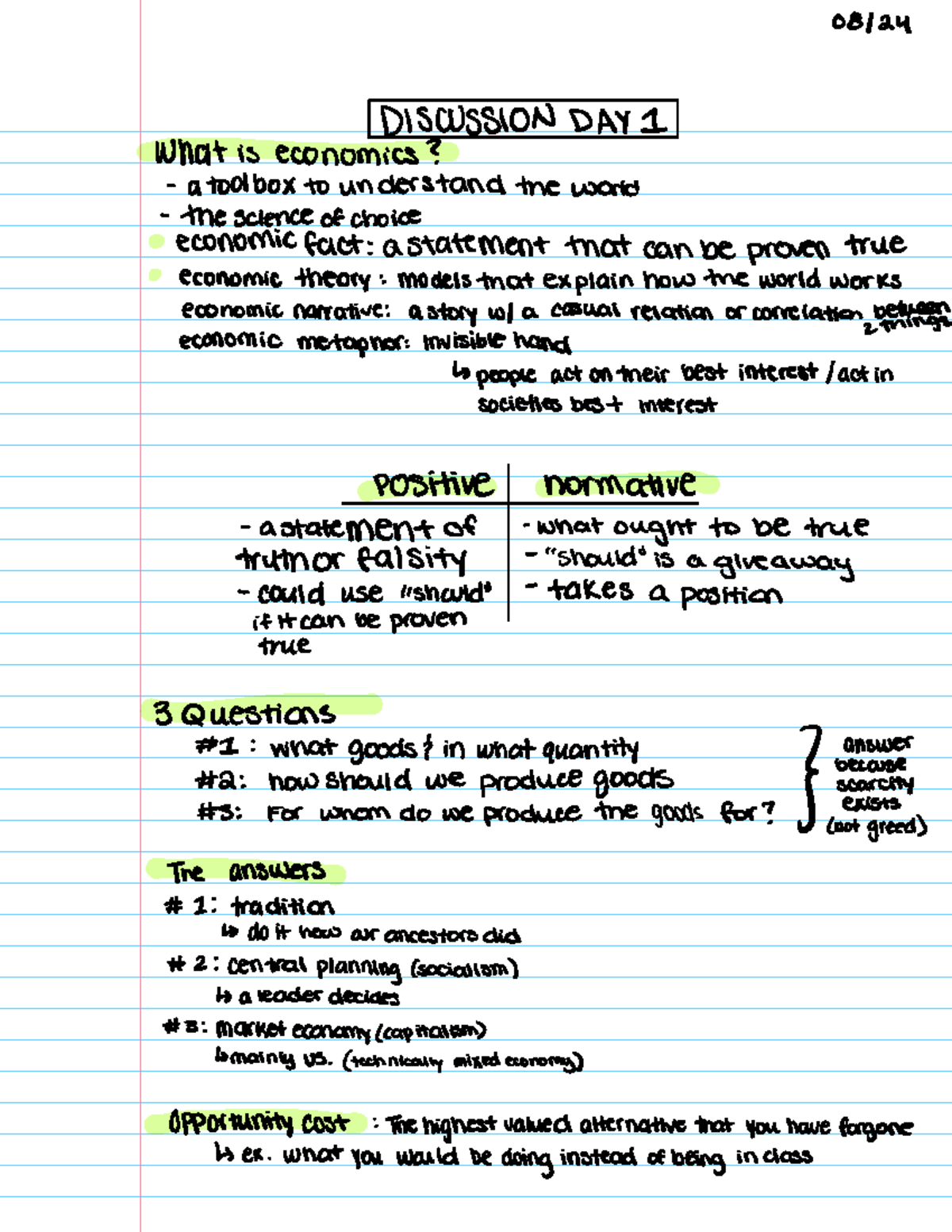 Day 1 - Day 1 of lecture notes - 08 DISCUSSION DAY I What is economics ...