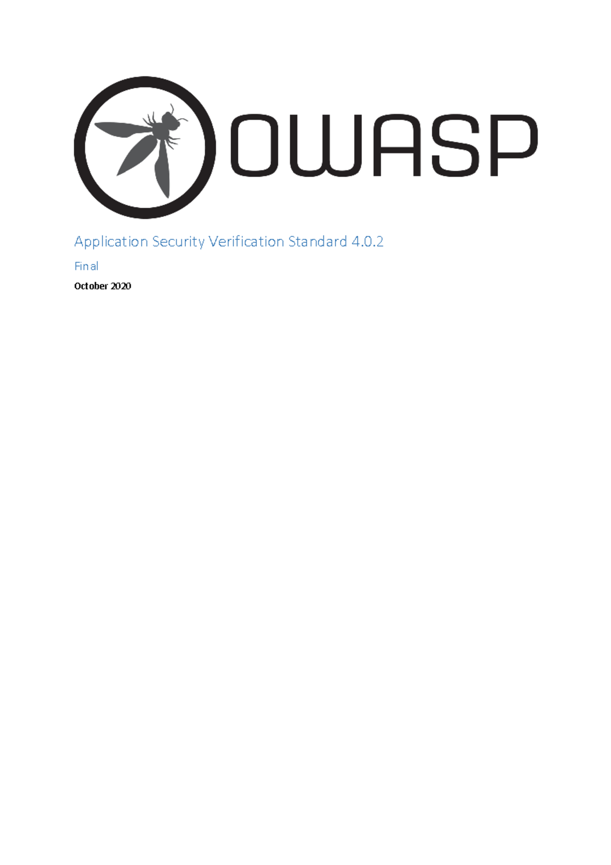 Owasp Application Security Verification Standard 4 - Final October 2020 ...