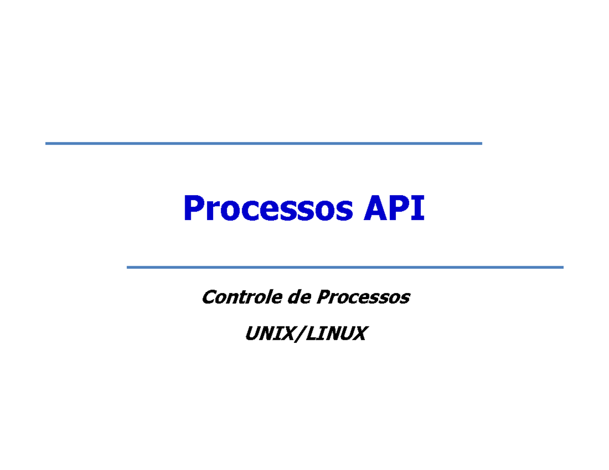 Slides Sistemas Operativos - Processos API - Processos API Controle de Processos UNIX/LINUX ...