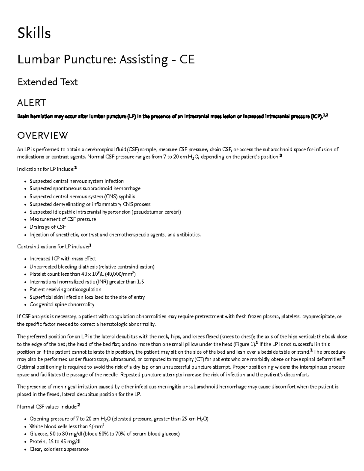 Skills. lumbar puncture - Skills Lumbar Puncture: Assisting - CE ...