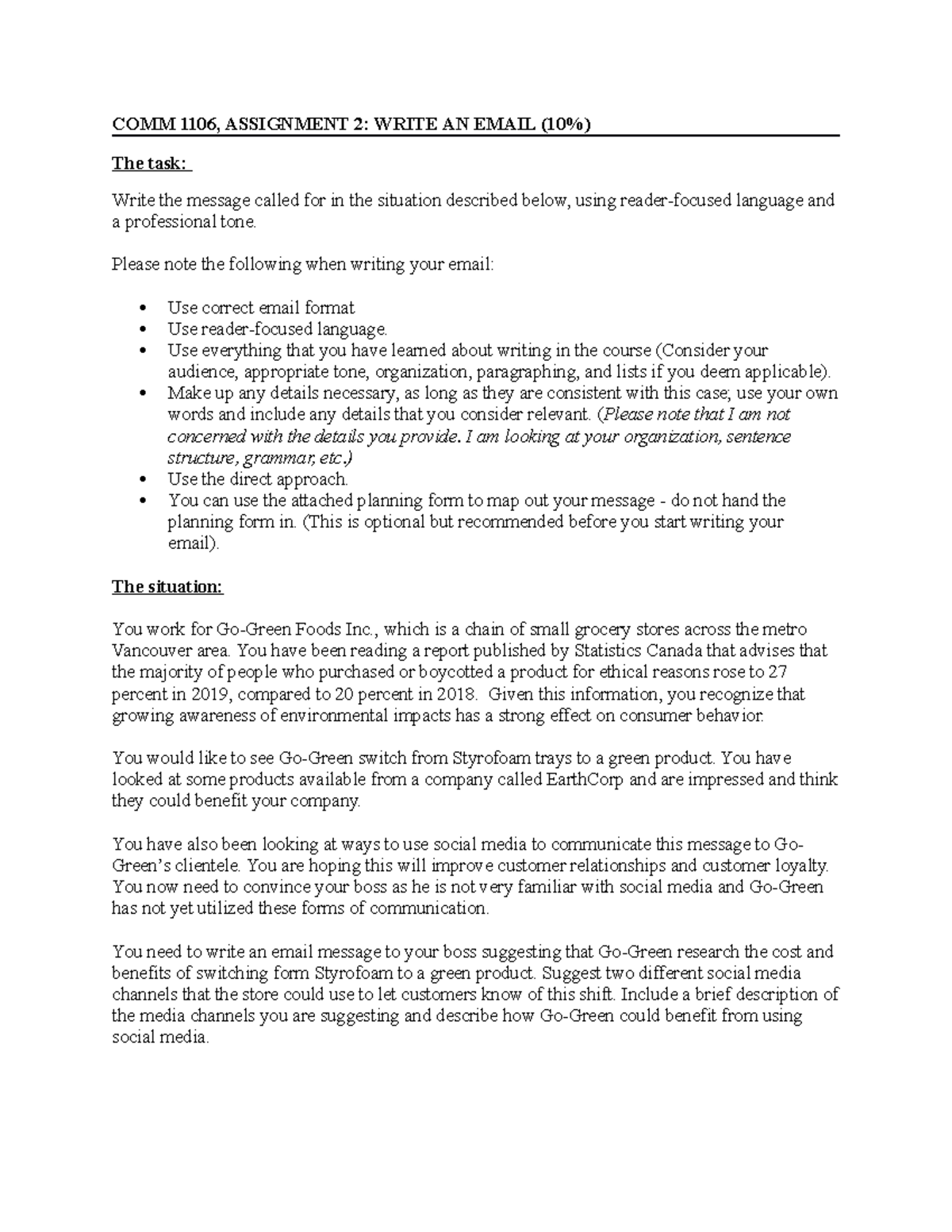 Email assignment task 1 - MKTG 1102 - BCIT - Studocu