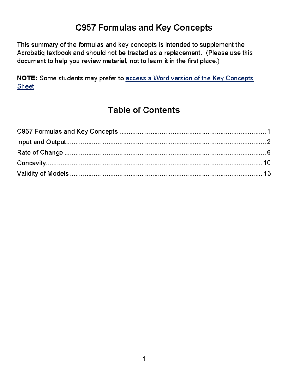 C957 - Formulas and Key Concepts Sheet - C957 Formulas and Key Concepts This summary of the ...