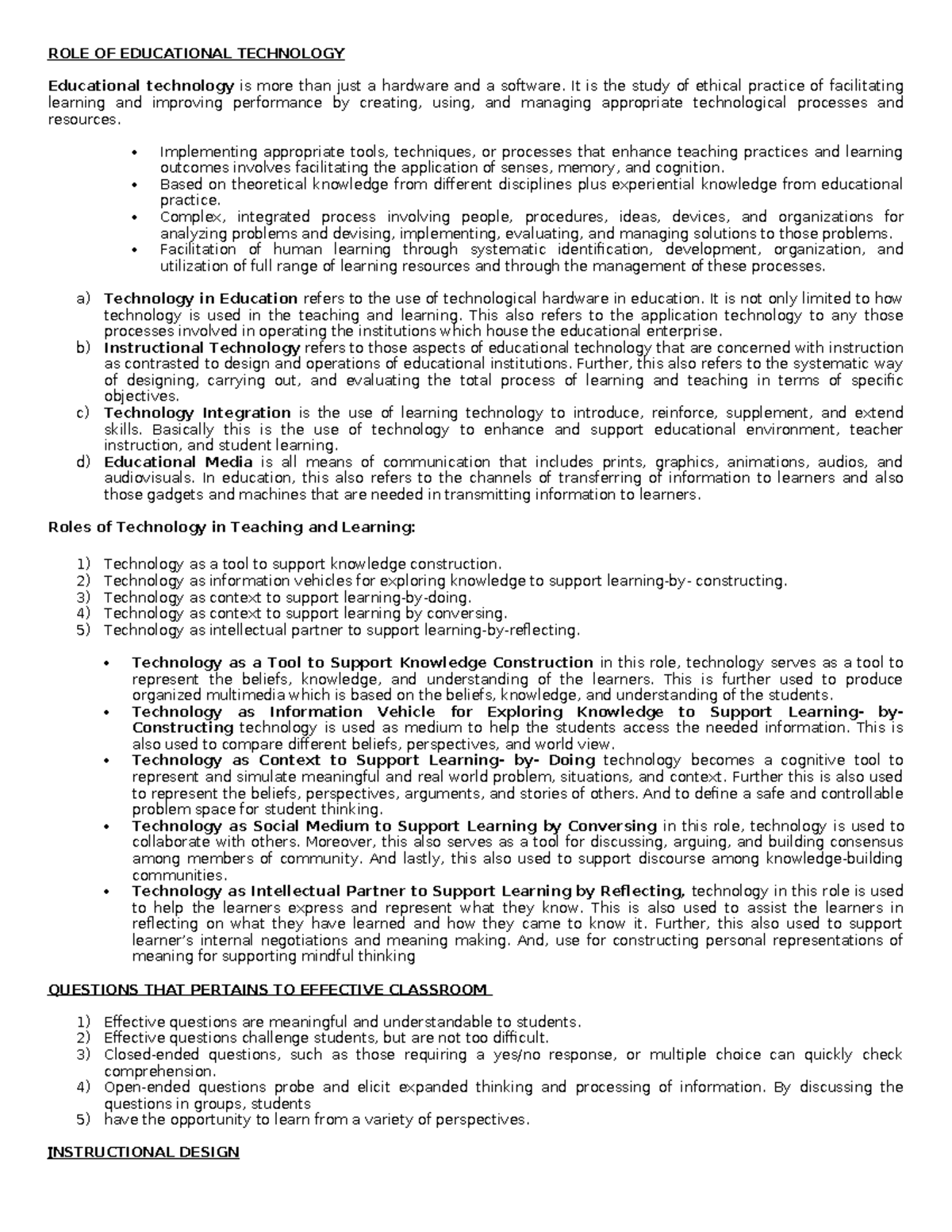 Reviewer-Technology for Teaching & Learning 2 - ROLE OF EDUCATIONAL ...