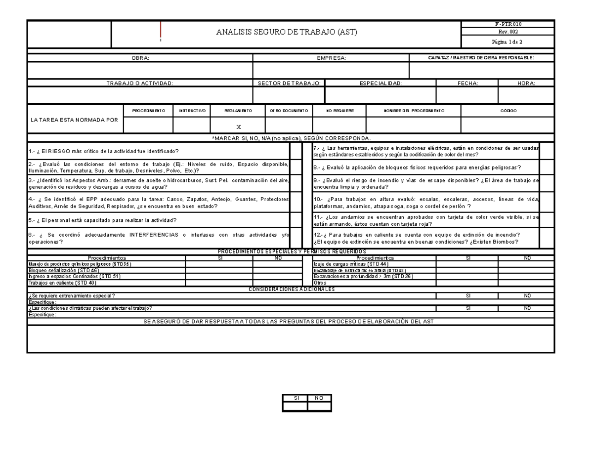 AST OBRA - Analisis de Trabajo Seguro en Obra - ANALISIS SEGURO DE ...