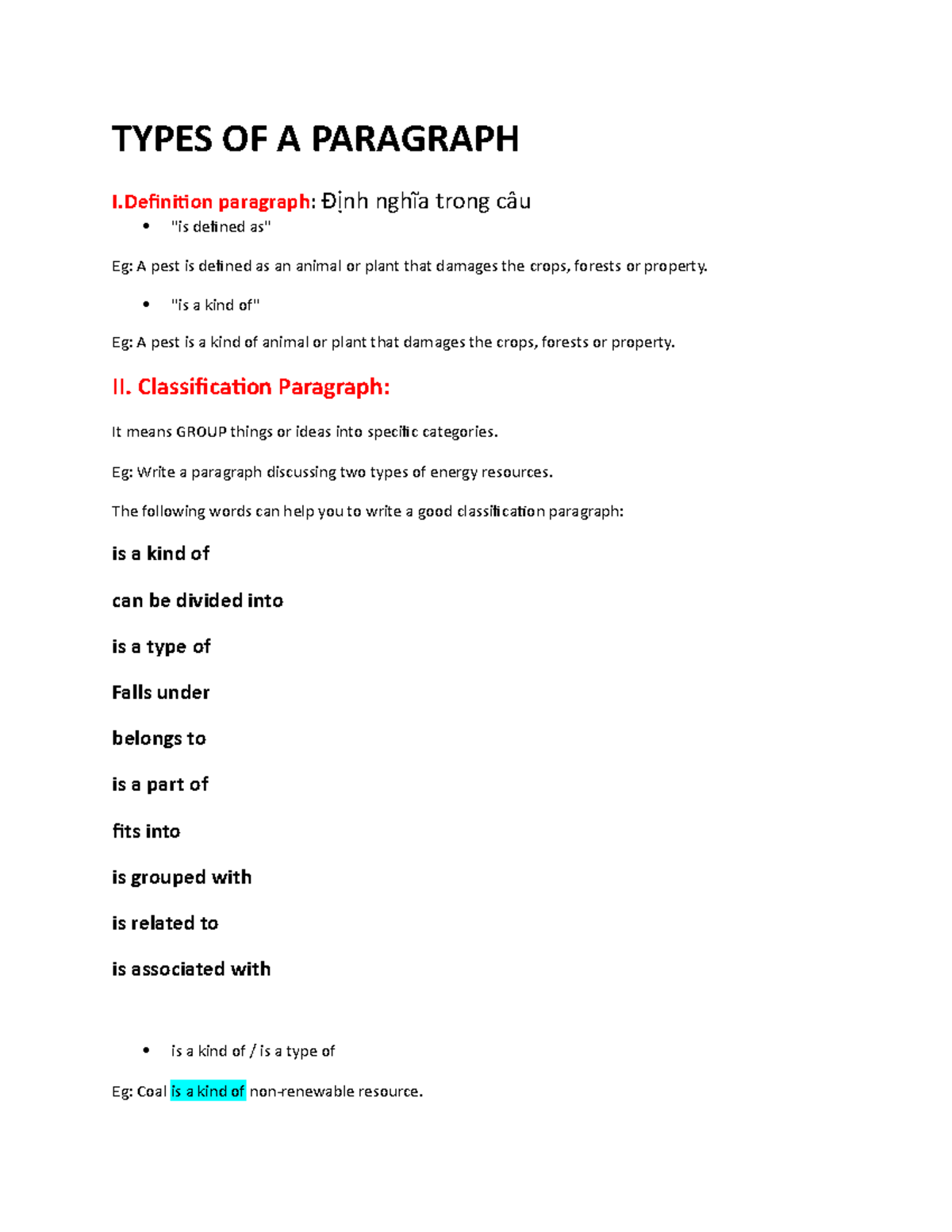 Types OF A Paragraph - TYPES OF A PARAGRAPH I paragraph: Đ nh nghĩa ...