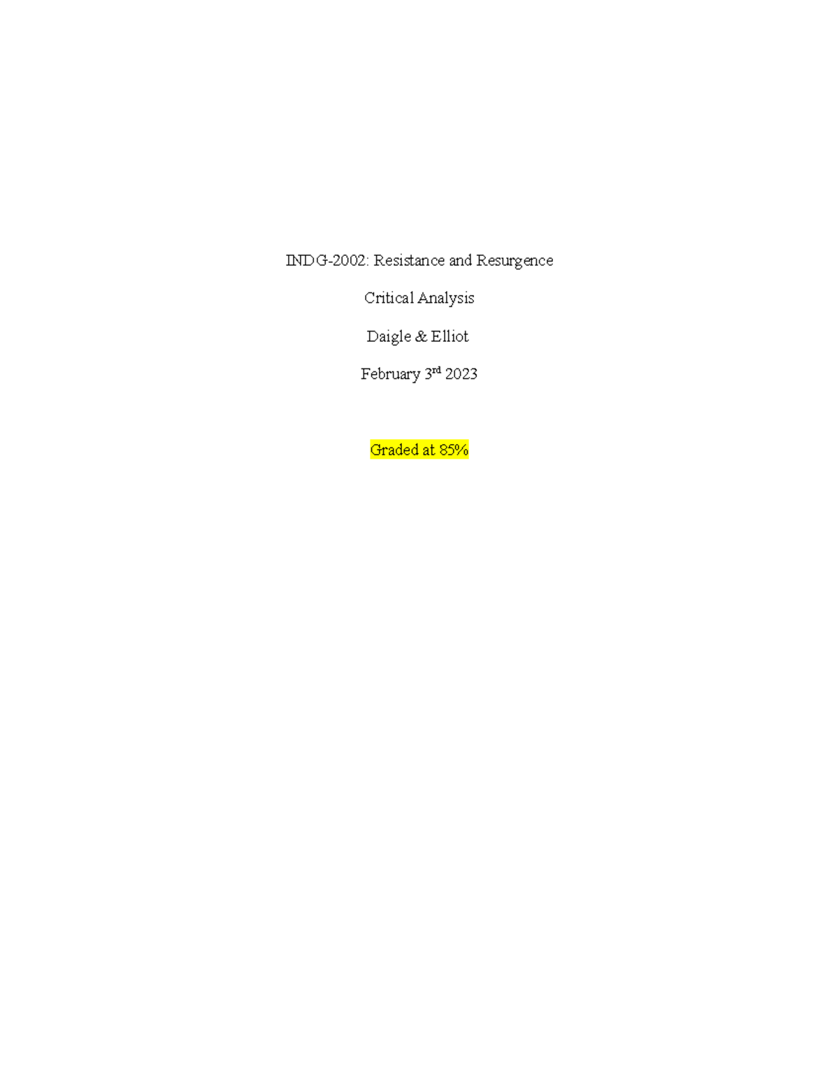 Critical Analysis Paper - INDG-2002: Resistance and Resurgence Critical ...