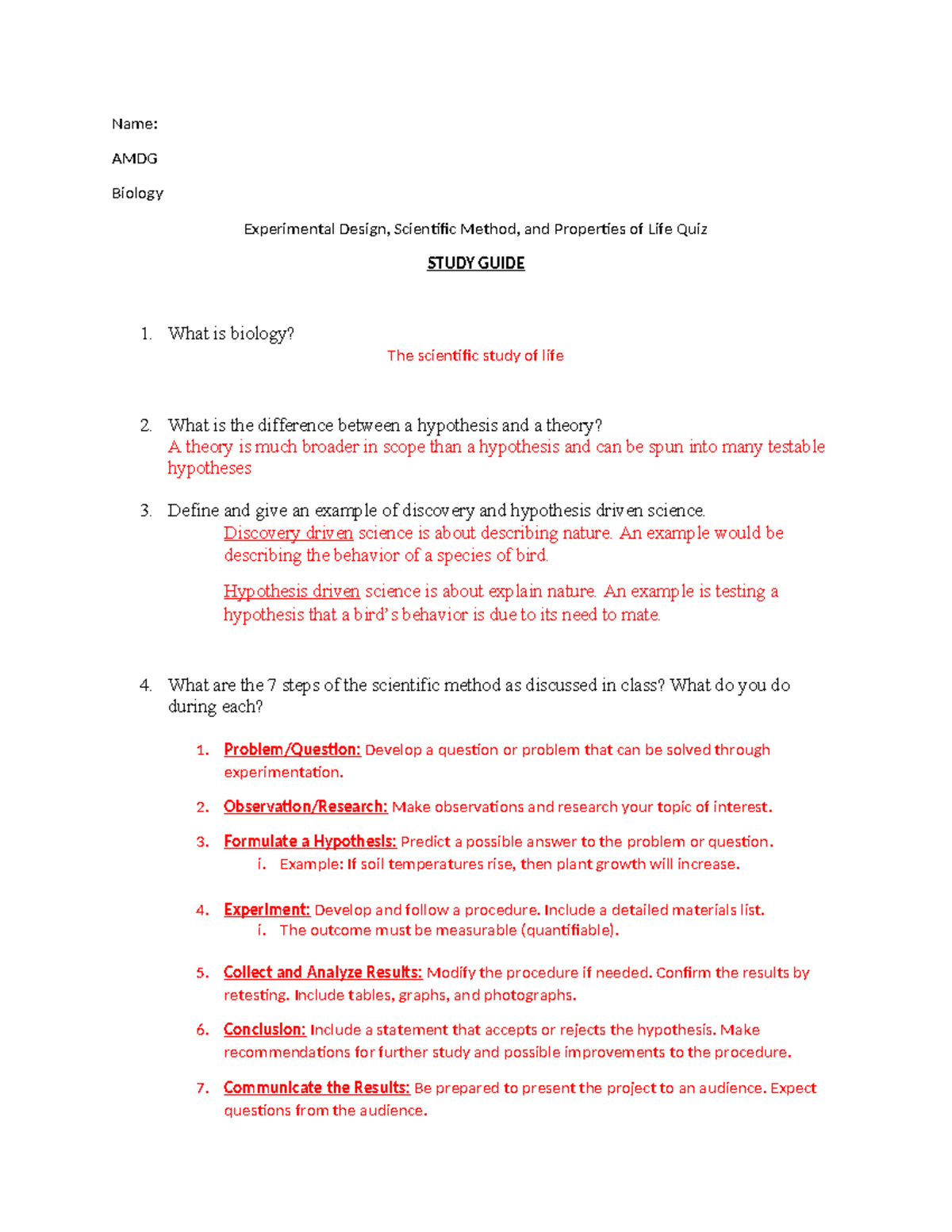 Concept 1 - Experimental Design Study Guide Answers - Name: AMDG ...