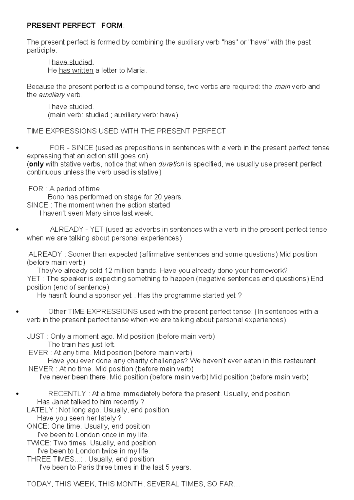 Present Perfect explained - PRESENT PERFECT FORM: The present perfect ...