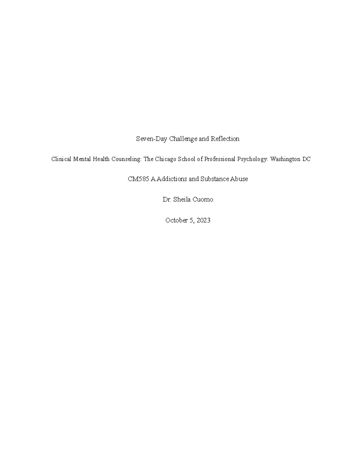 Seven-Day Challenge and Reflection - Seven-Day Challenge and Reflection ...