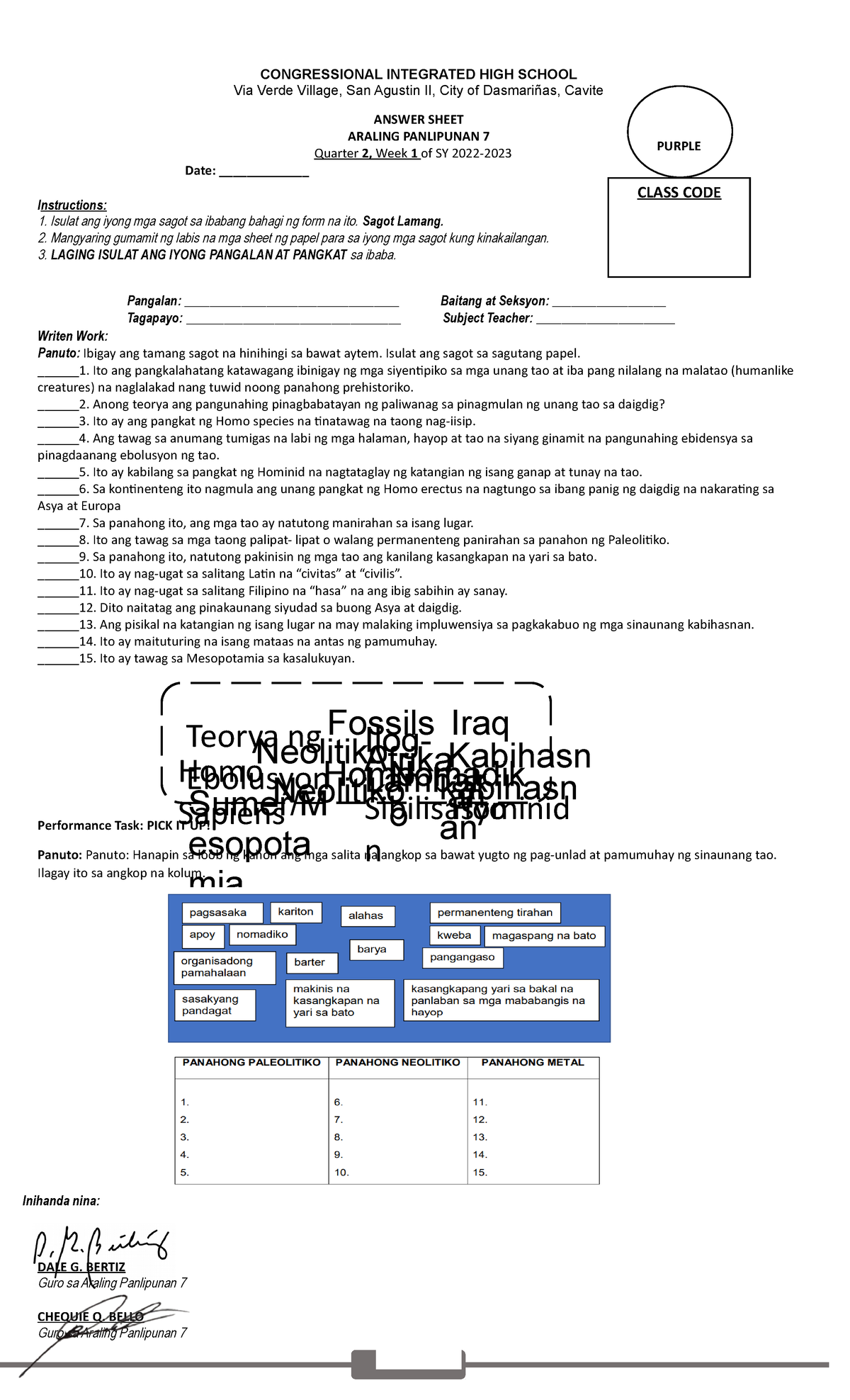 AP7 LAS Week 1 - Learning Activity Sheet Quarter 1-Week 1-Katangian at Konsepto ng Kabihasnan ...