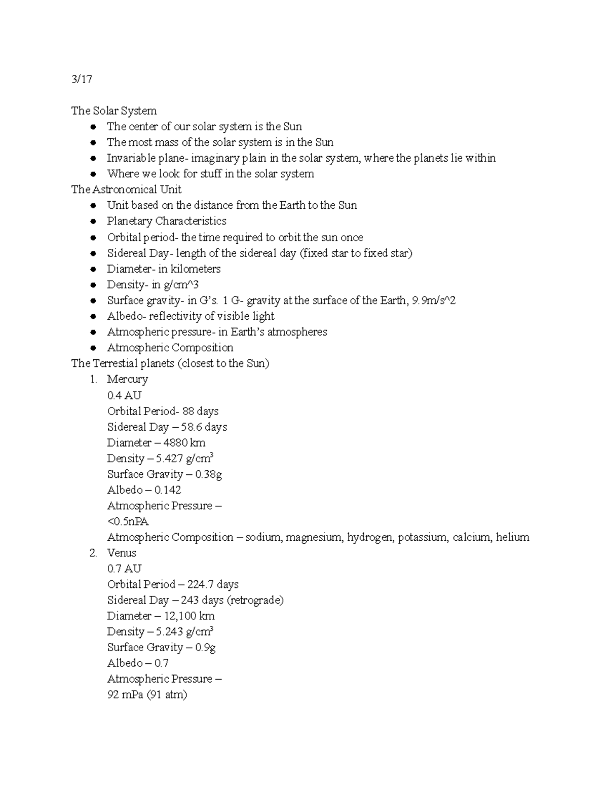 Lecture notes 3/17 - 3/ The Solar System The center of our solar system ...
