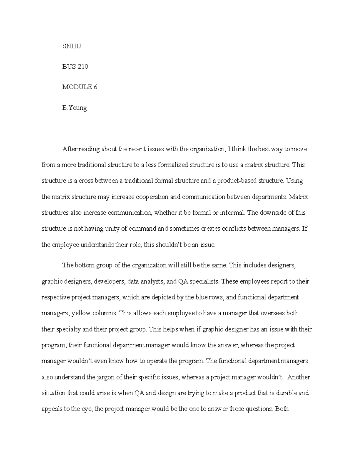 6-2 restructure - SNHU BUS 210 MODULE 6 E After reading about the ...