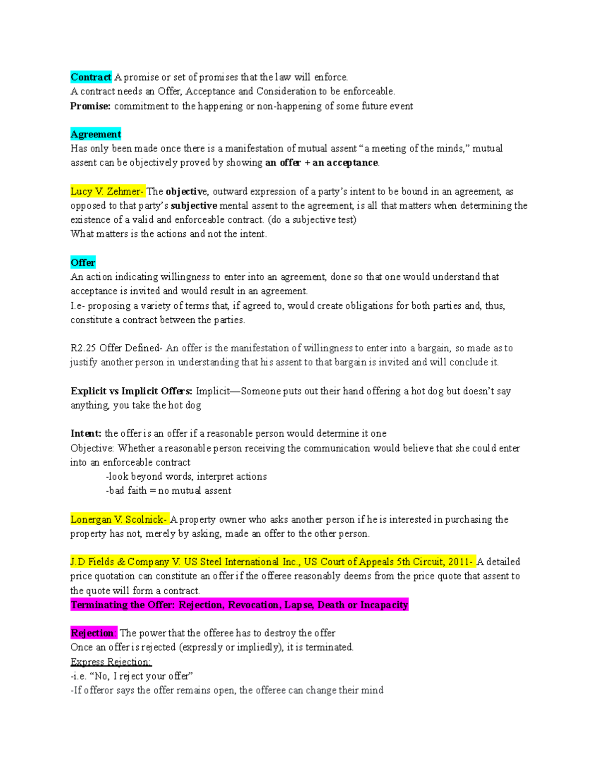 Contracts Outline Law School - LAW 105 - Studocu