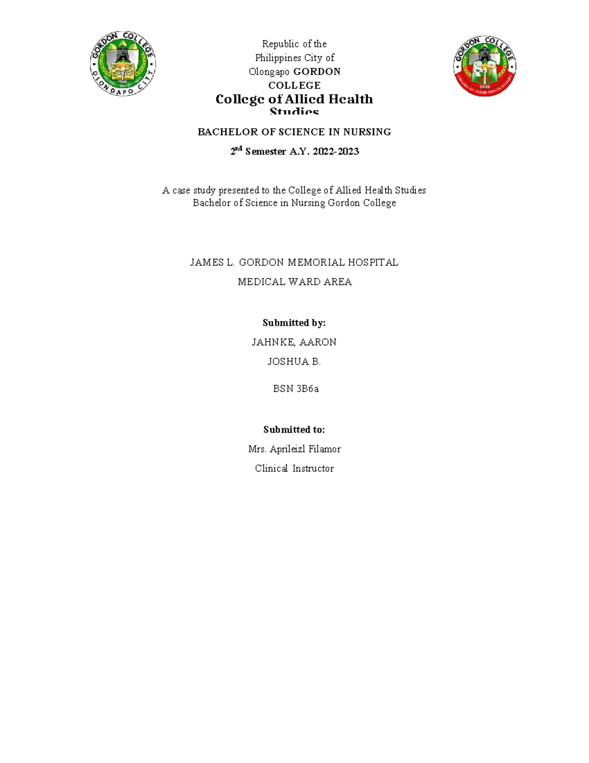 Individual CASE Study Medward - Philippines City of Olongapo GORDON ...