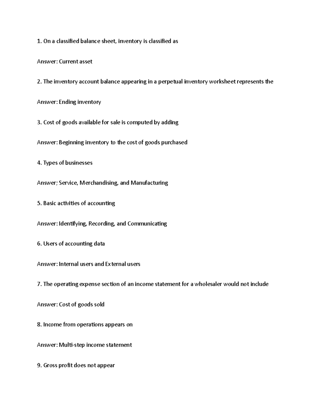 ABM1 (24) - practice - On a classified balance sheet, inventory is ...
